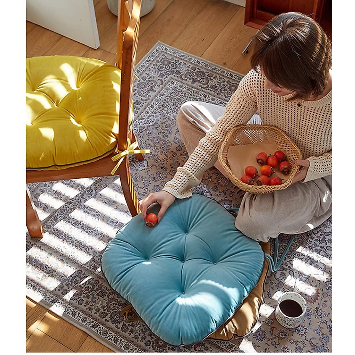 Thick Chair Pad for Dining Chairs,Soft Seat Cushion with Ties Non Slip Dining Chair Cushion, Velvet Chair Seat Cushion (Color : Khaki, Size : 38 * 40cm)
