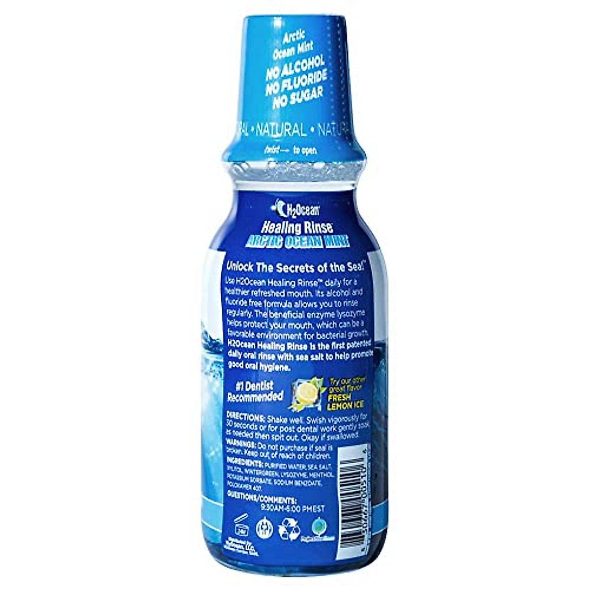 H2Ocean Healing Rinse Mouthwash- Great Tasting Sea Salt & Xylitol Mouth Wash for Fresh Breath & Dry Mouth - Alcohol & Fluoride Free - Arctic Ocean Mint 8oz