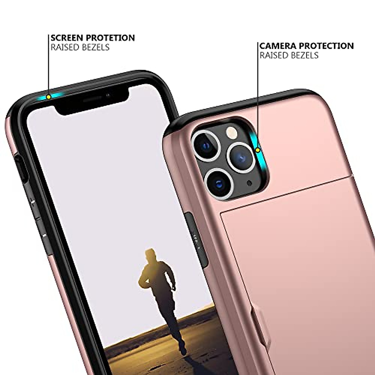 Nvollnoe for iPhone 11 Pro Case with Card Holder Heavy Duty Protective Dual Layer Shockproof Hidden Card Slot Slim Wallet Case for iPhone 11 Pro for Men&Women(Rose Gold)