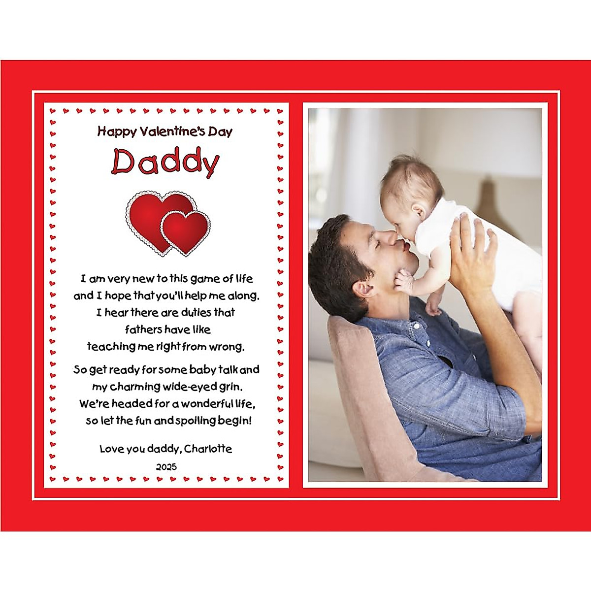 First Valentine's Day Poem Gift from Baby to Daddy, 8x10 Inch Print Personalized With Names and Photo
