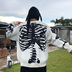 Y2K Grunge Skeleton Sweatshirt Oversized Long Sleeve Fairy Alt Pullover Aesthetic Harajuku Clothes Vintage Tops (White,M)