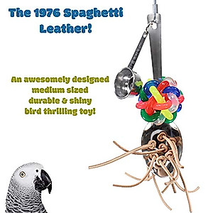 1976 Spaghetti Leather Bonka Bird Toys Durable Shiny Stainless Steel Parrot Cockatoo African Grey Macaw