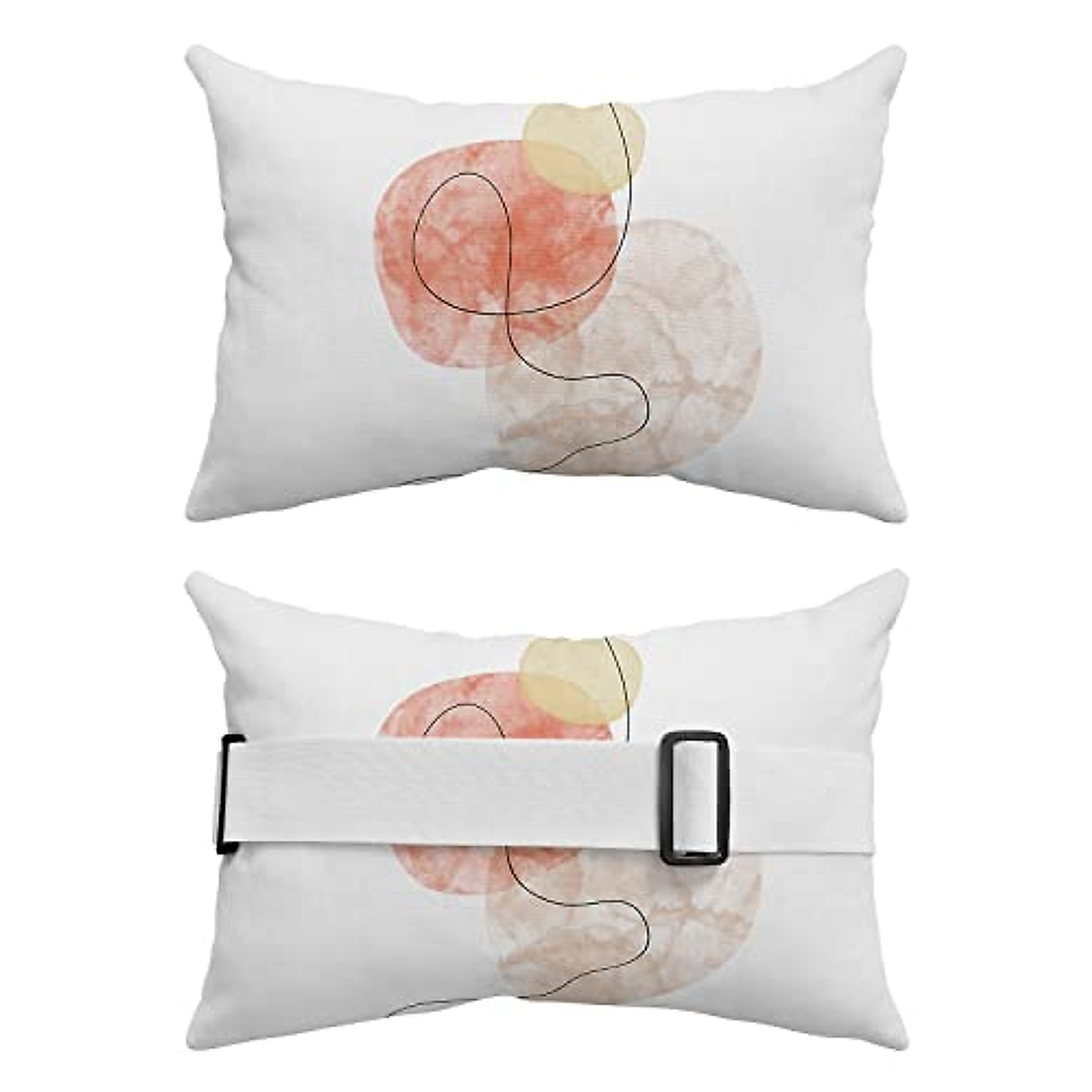 Recliner Head Pillow Ledge Loungers Chair Pillows with Insert Abstract Watercolor Red Yellow Round Lines Lumbar Pillow with Adjustable Strap Outdoor Waterproof Patio Pillows for Beach Pool, 2 PCS