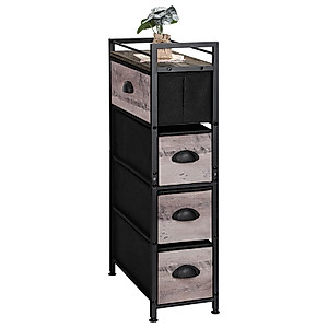 MOOACE Narrow Dresser Storage Tower with 4 Drawers, Slim Dresser Chest of Drawers, Vertical Small Fabric Dresser Standing, Wood Top Organizer for Bedroom, Bathroom & Laundry, Black/Greige