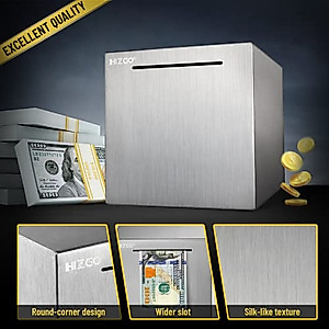 hizgo Piggy Bank for Adults Stainless Steel Savings Bank to Help Budget and Save Must Break to Access Money（5.9 inch）