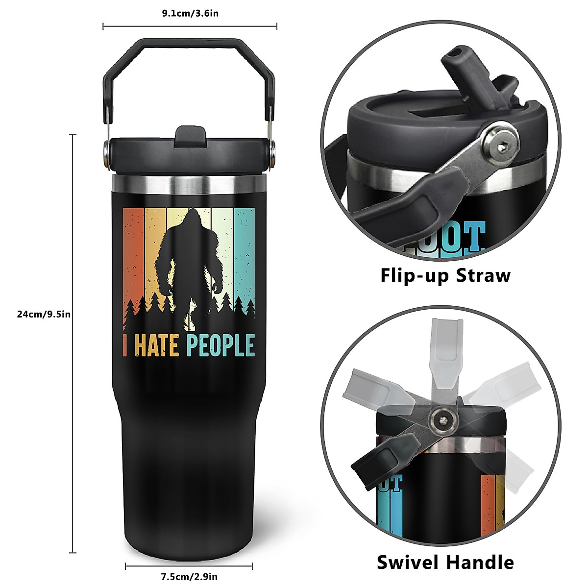 ysnifeiw 30oz Bigfoot Tumbler with Top Handle and Flip Straw Bigfoot/Sasquatch Gifts Cup for Dad Father's Day Birthday Christmas Gifts for Men