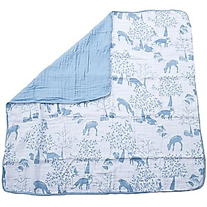 Clover & Sage Organic Muslin Baby Toddler Blanket - 100% Hypoallergenic Cotton Bed Blankets - Blue Forest