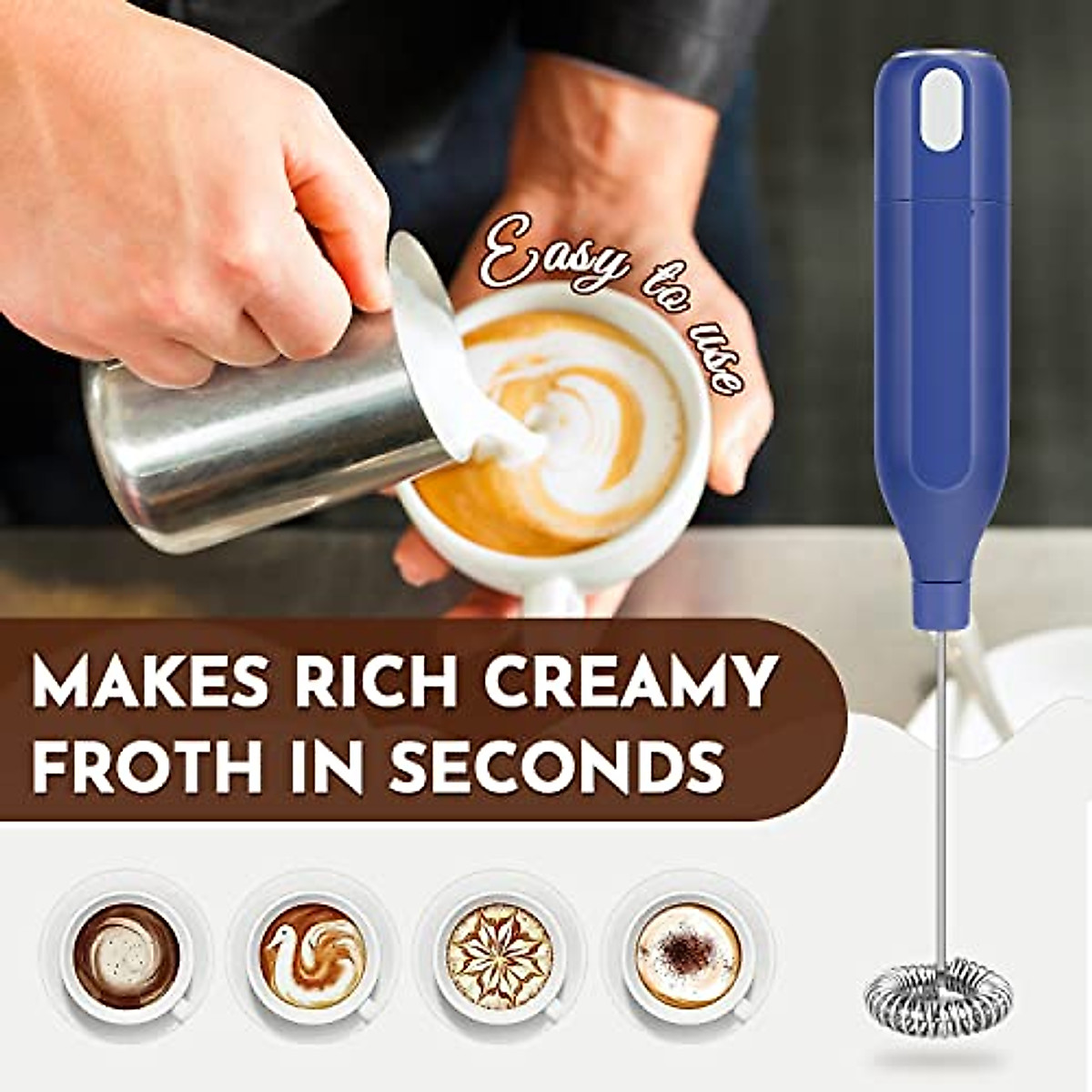 REPRINPIC Powerful Mini Milk Frother Electric Whisk Drink Mixer for Lattes, Coffee, Cappuccino, Hot chocolate, Battery Operated (not included) Mini Drink Mixer Upgraded Motor