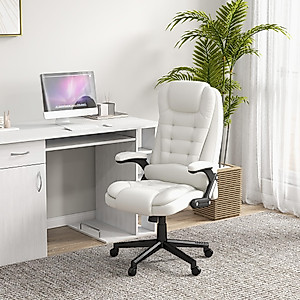 HOMCOM High Back Vibration Massage Office Chair with 6 Vibration Points, Heated Reclining PU Leather Computer Chair with Armrest and Remote, White