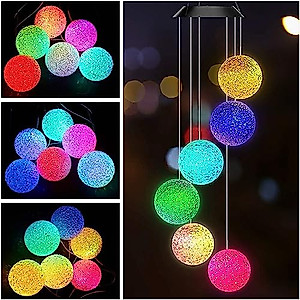 AceList Color Changing Solar Power Wind Chime Crystal Ball Wind Chime Wind Mobile Portable Waterproof Outdoor Windchime Light for Patio Yard Garden Home