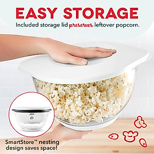 DASH SmartStore™ Deluxe Stirring Popcorn Maker, Hot Oil Electric Popcorn Machine with Large Lid for Serving Bowl and Convenient Storage, 24 Cups – White