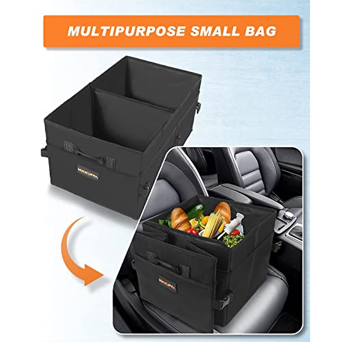 MIKKUPPA Car Trunk Organizer - Suv Trunk Organizer Oxford Material Car Trunk Organizer Trunk Storage Box with Handle, Multi-Compartment Foldable, for SUV Auto Truck Van with Non-Slip Bottom (Black)