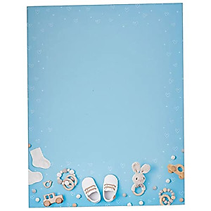 Hill Valley Greetings Classic Gifts Baby Stationary Paper - 60 Sheets - Great for Baby Shower Invitations, Announcements, Letters, Thank You (Blue)