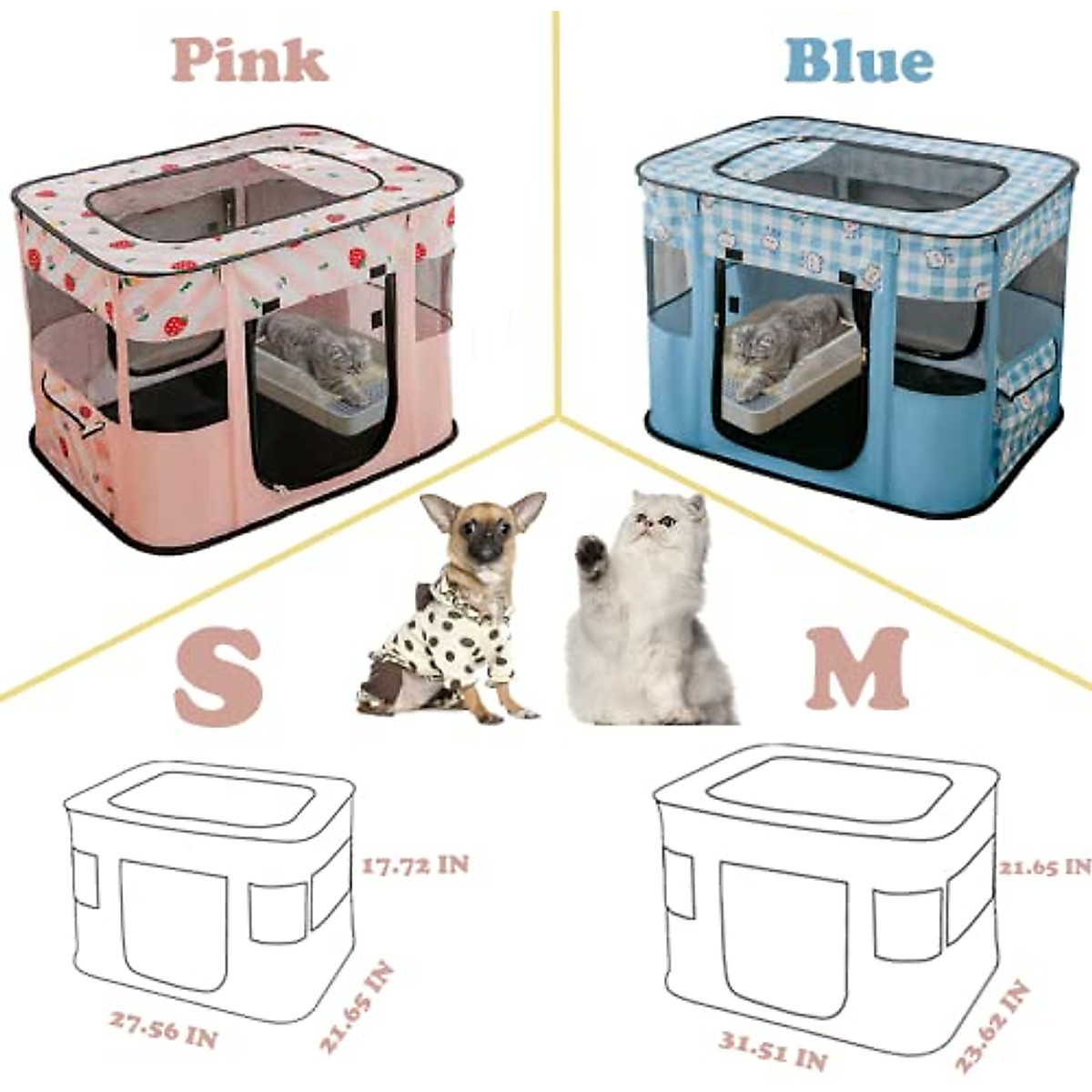 Carroza Portable Foldable Pet Playpen Collapsible Crates Kennel Playpen for Dog cat and Rabbit &Travel playpen Outdoor or Indoor (M, Pink)