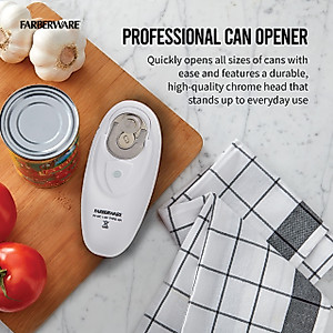 Farberware Compact Battery Operated Hands-Free Automatic Can Opener for any Size Can with Magnet to Safely Remove Lid, Seamless Opening Decreases Sharp Edges for Easily and Safely Opening Cans, Gray