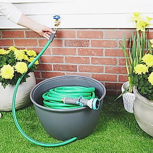Mighty Tuff Decorative Garden Hose Storage Pot, Durable Garden Hose Holder, Stylish Garden Hose Storage for 100 Foot Standard Hose or 300 Foot Retractable Hose