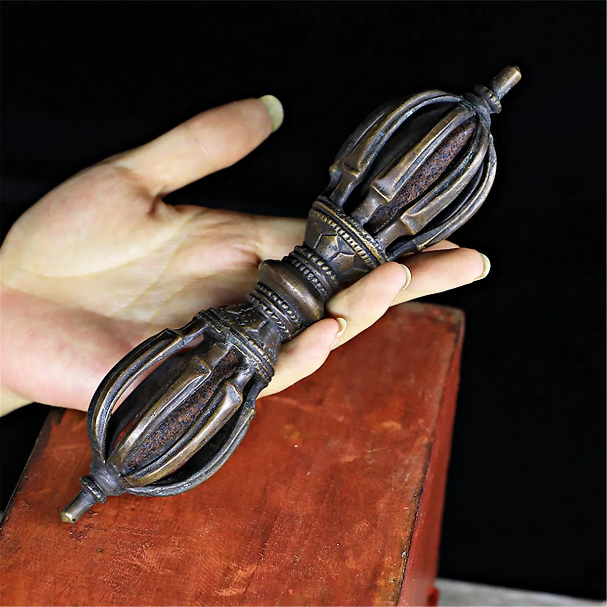 Gandhanra Powerful Vintage Tibetan Buddhism Dharma Ritual Vajra Dorje,Nine-pronged Phurba Pestle,Tantric Energy Device, Handmade in Nepal