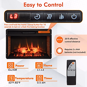 Tangkula 26 Inch 1400W Electric Fireplace Insert, 4777 BTU Recessed Freestanding Fireplace Heater with Remote Control, 3-Level Flame Effect, Overheat Protection (Black)