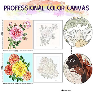 Mirztry 2 Pack 10"x 10" Flowers Framed Paint by Number for Adults Canvas, Flowers Adult Paint by Number Kits with Frame, Flowers Acrylic Oil Easy Paint by Numbers Kits on Canvas with Frame