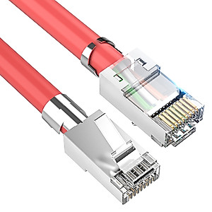 JODROAD Shielded RJ45 Cat6A Cat7 Pass Through connectors - 3 Prong 8P8C 50U Gold Plated 2-Piece Pass-Thru Modular Data Plug for FTP/STP Cable & solid wire (30 Pack)