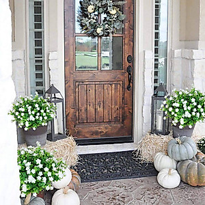 Flojery 6Pcs Artificial Flowers UV Resistant Fake Flower Greenery Eucalyptus Plants with Flower for Porch Window Box Home Garden Decor (White)