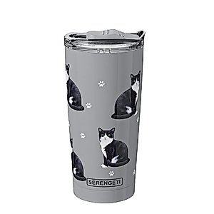 SERENGETI Black And White Cat 20 Oz. Stainless Steel, Vacuum Insulated Tumbler with Spill Proof Lid - 3D Print - Insulated Travel mug for Hot or Cold Drinks (Black And White Cat Tumbler)