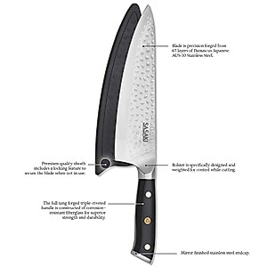 Sasaki Takumi Japanese AUS-10 Stainless Steel Chef Knife with Locking Sheath, 8-Inch, Black