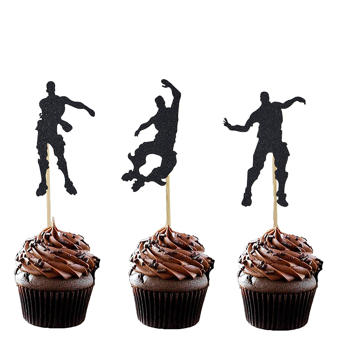 36 Pcs Glitter Black Video Game Cupcake Toppers Dance Cupcake toppers for Gaming Themed Birthday Cake Decoration Party Supplies