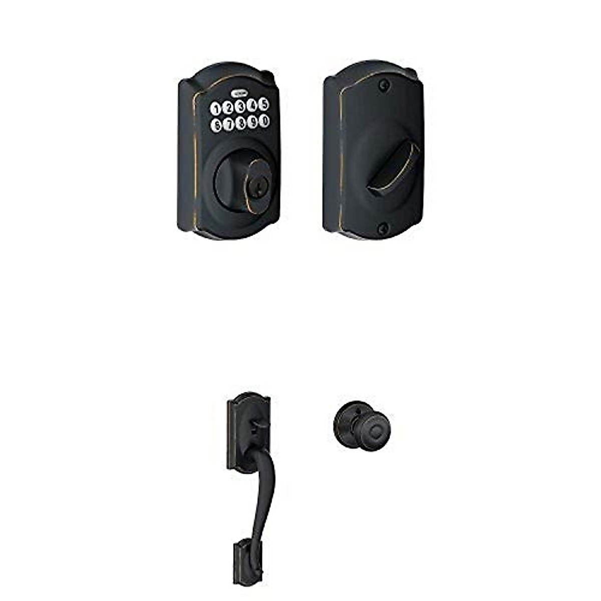 SCHLAGE BE365VCAM716 Camelot Keypad Deadbolt + Handleset, Aged Bronze