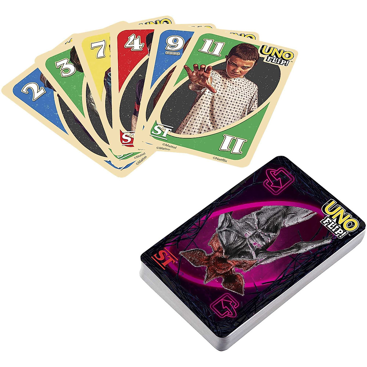 Mattel Games UNO Flip! Stranger Things Card Game for Adults & Teens with Double-Sided Cards, Real World Vs. Upside Down