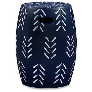 Signature Design by Ashley Genemore Contemporary Geometric Indoor & Outdoor Accent Stool, Blue & White