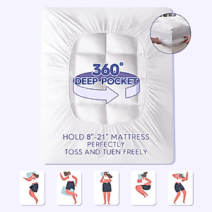 ABENE Mattress Topper King for Back Pain Relief, Extra Thick Mattress Pad Pillowtop, Soft Mattress Protector Cover with 8"-21" Deep Pocket, Overfilled Down Alternative Filling (White, King)