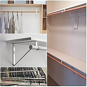 4PCS Heavy Duty Closet Rod Brackets 11 x 11 Inch, 1-3/8Inch Diameter Shelf and Rod Bracket Holder for Home and Closet Decor, White Wall Mount Closet Pole Supports Bracket Hook with Fixed Hardware