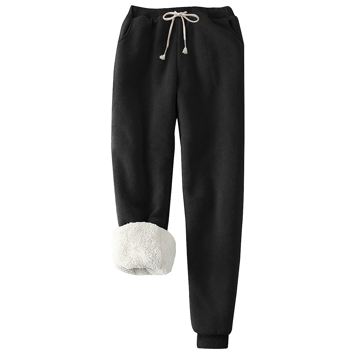 Flygo Women's Winter Warm Fleece Joggers Pants Sherpa Lined Athletic Active Sweatpants(Large, Black)