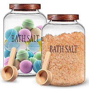 SiliFine 2 Sets 74 oz Large Bath Salt Container with Wooden Scoop for Bath Salt Glass Bath Salt Jar with Airtight Lid Storage Canister for Bath Salt, Food, Flour, Sugar, Cookie, Kitchen