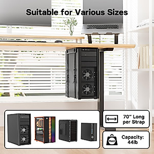 1home Economical CPU Holder Under-Desk PC Holder Desktop Computer Holder Computer Case Carrier Steel Adjustable Straps Computer Tower Mount Bracket