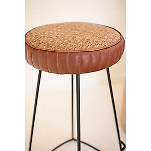 KALALOU NKHU1103 Iron BAR Stool with Leather and Woven Cane