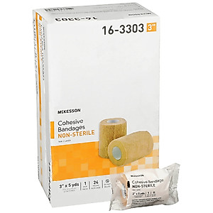 McKesson Cohesive Bandages, Non-Sterile, Contains Latex, 3 in x 5 yds, 1 Count, 24 Packs, 24 Total