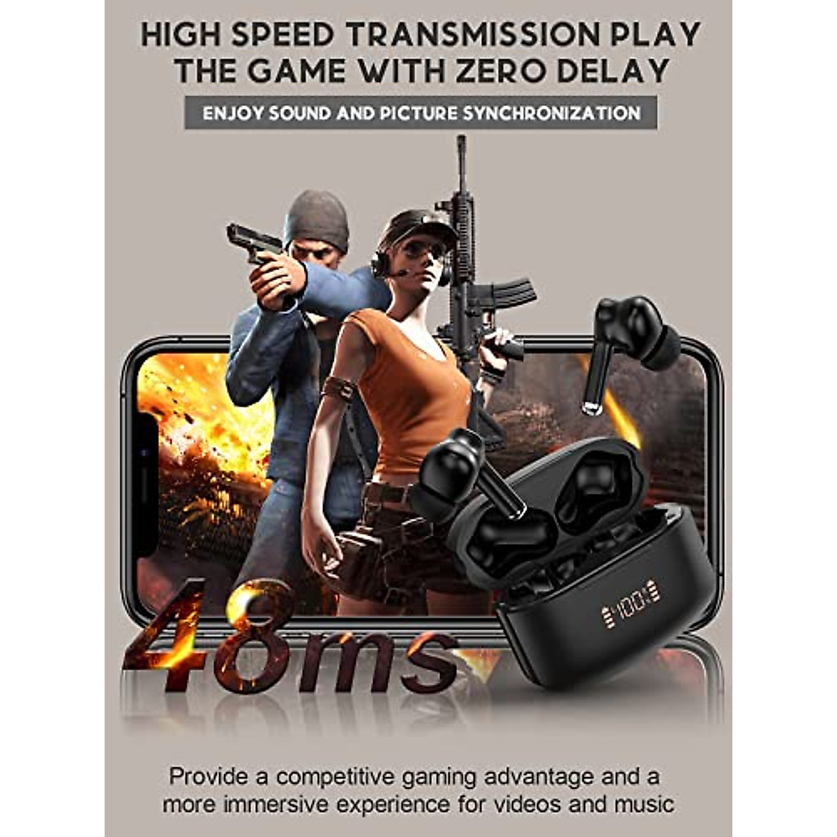 Wireless Earbuds, ANC+ENC Bluetooth 5.3 Headphones LED Power Display Earphones Wireless Charging Case 30Hrs Playback IPX6 Waterproof in-Ear Headsets with Mic for TV Smart Phone Computer Laptop Sports