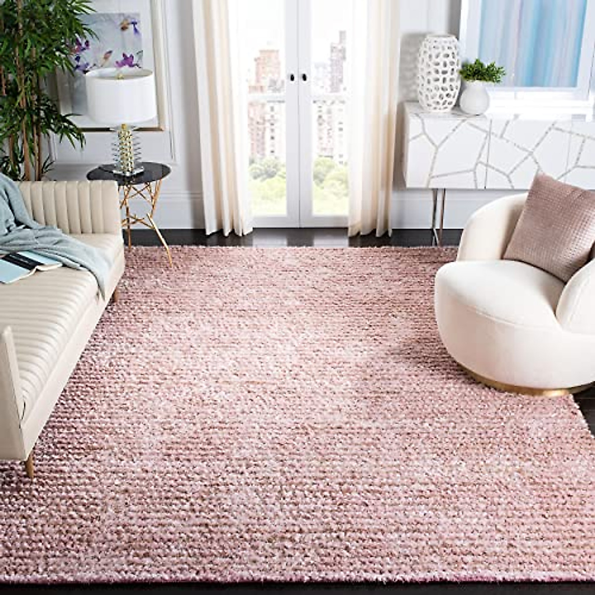 SAFAVIEH Aspen Shag Collection Area Rug - 5' x 8', White & Beige, Handmade Wool, 1-inch Thick Ideal for High Traffic Areas in Living Room, Bedroom (SG640A)