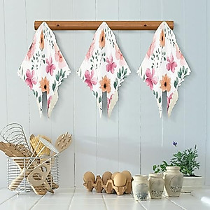 FRODOTGV Watercolor Floral Pattern Kitchen Towels and Dishcloths Sets Microfiber Washcloth Dish Towels Tea Towel Terry Cloth Dish Towels and Dish Cloths Cute Hand Towels for Kitchen