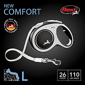 FLEXI New Comfort Retractable Dog Leash (Tape), for Dogs Up to 110lbs, 26 ft, Large, Grey/Black
