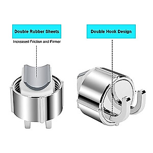 OSDUE Shower Head Holder, 16-27mm Slider Bar Adjustable Shower Head Holder for Slide Bar Slider Clamp Bathroom Replacement, 360 Degree Rotating Sprayer Holder with 2 Hooks, Chrome Finish - Silver