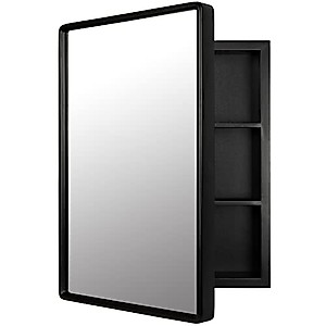 Medicine Cabinet Bathroom Mirror, 24''x16'' Farmhouse Wood Frame Bathroom Medicine Cabinet with Mirror, Vanity Mirrors Recess or Surface Mounted Installation (Black)