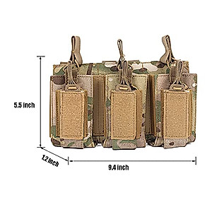 Triple Molle Mag Pouch Open-Top Bag for M4 M16 AK 5.56 Rifle Mag and Pistol Magazine Pouch Holder Airsoft Military Gear Camo