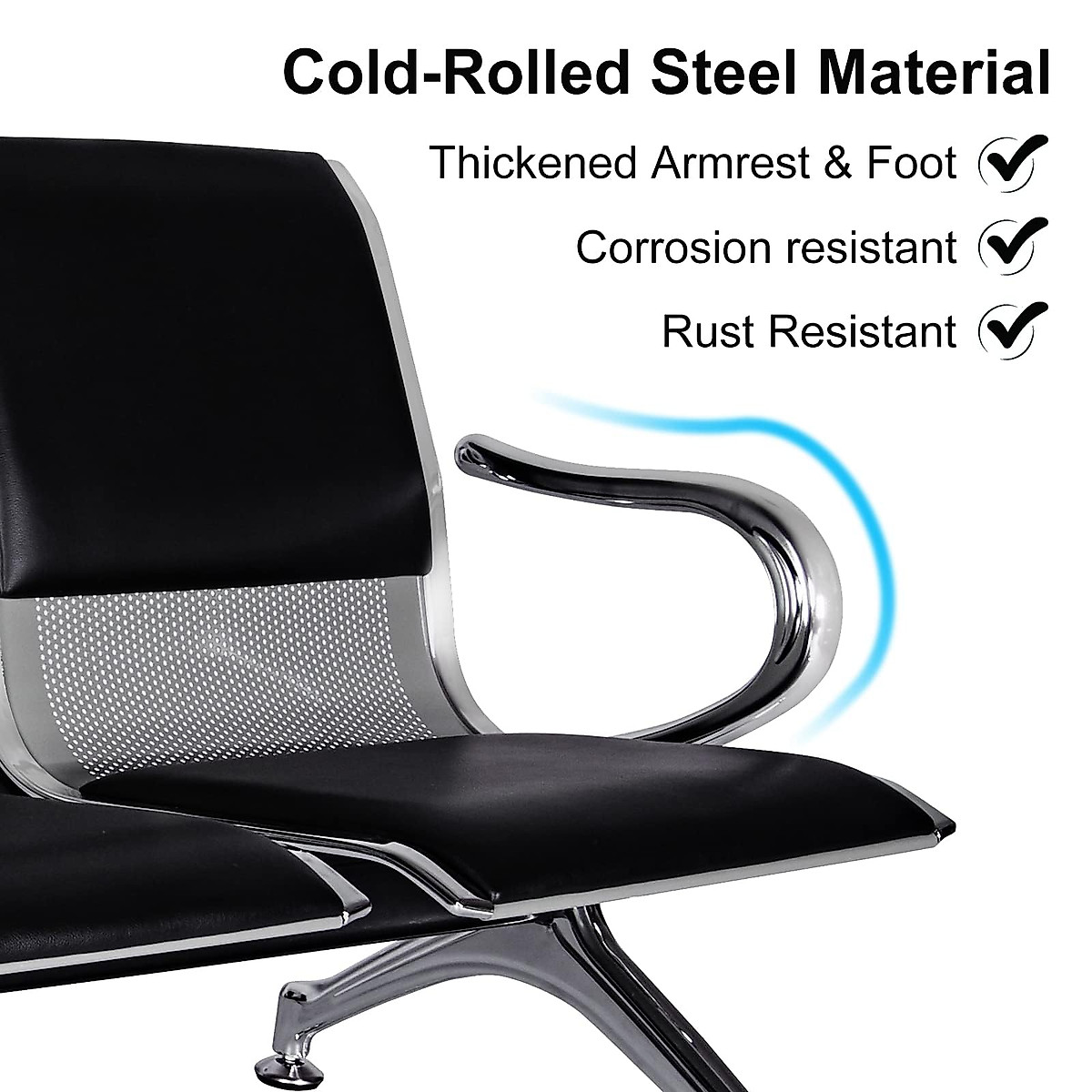 Kinpaw Waiting Room Chairs Reception Chair - 5-seat PU Leather Office Chair with Arms, Conference Room Chairs, Airport Waiting Bench for Salon, Bank, Hospital, School, Barbershop, Black