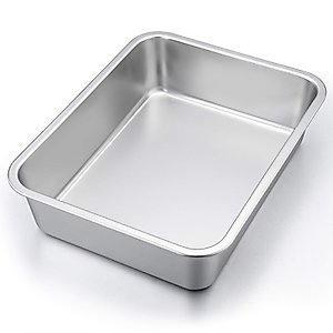 P&P CHEF Lasagna Pan, Rectangular Cake Pan Roaster Pasta Baking Cookie Sheet Pan Stainless Steel, 12.7”x10”x3.2”, Heavy Duty & Durable, Oven & Dishwasher Safe