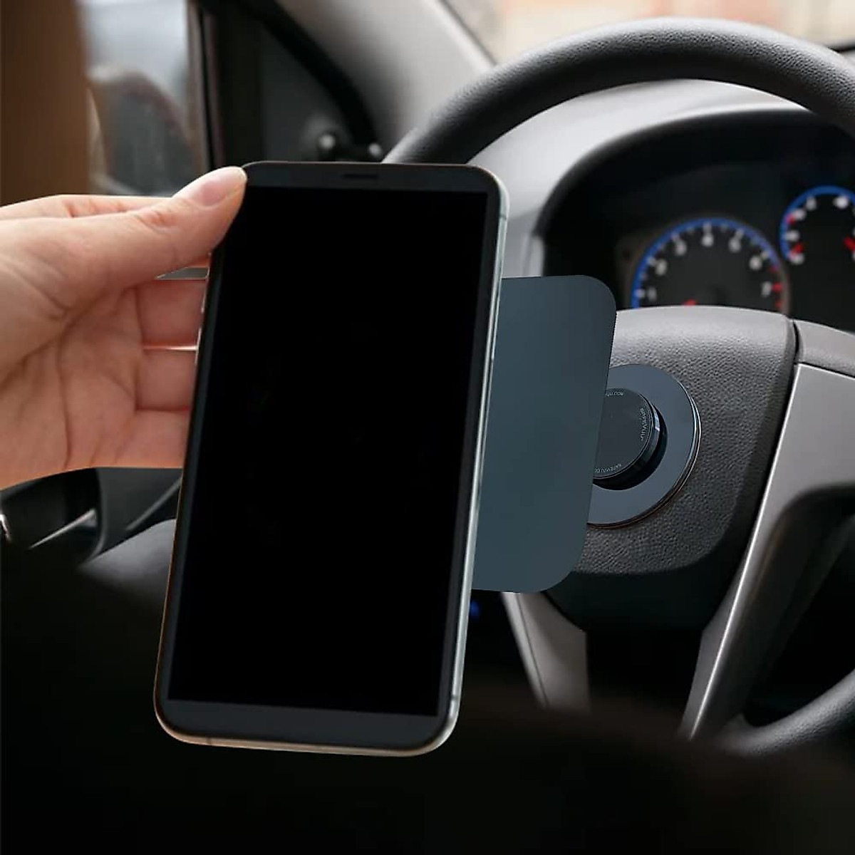 SafeVuu Magnetic Universal Steering Wheel Phone Holder - Perfect Rotating Magnet Mobile Mount for Golf Carts, Trucks, Utility Vehicles, Motor Coaches, GPS Hands - Free Driving