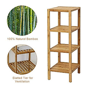 kinbor 4-Tier Bamboo Shelf Narrow Bathroom Shelf Organizer - Flower Plant Stand, Corner Bamboo Shelf for Living Room Bathroom Kitchen