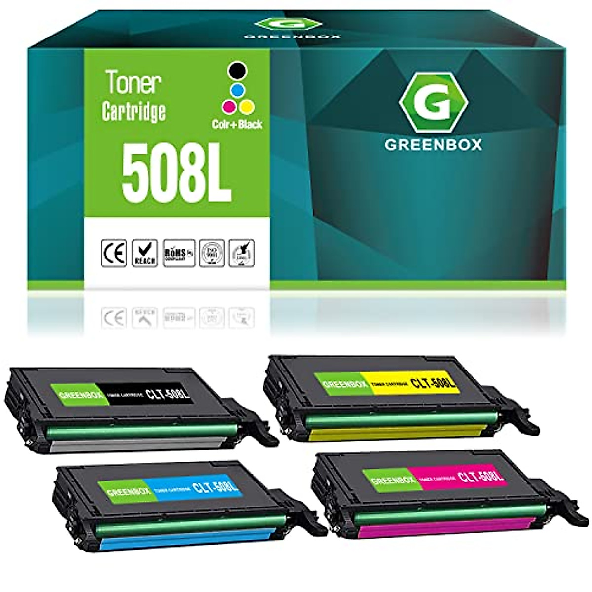 GREENBOX Remanufactured Toner Cartridge Replacement for Samsung CLT-K508L CLT-C508L CLT-M508L CLT-Y508L for CLP-620ND CLX-6220FX CLX-6250FX CLP-620 CLP-670 CLP-670N CLP-670ND Printer 4 Pack High Yield